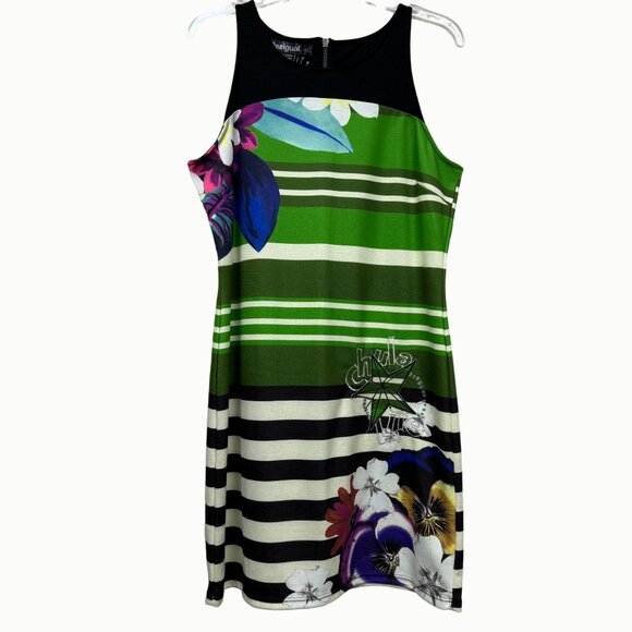 Desigual | Dresses | Desigual Chula Womens Green Striped Floral ...